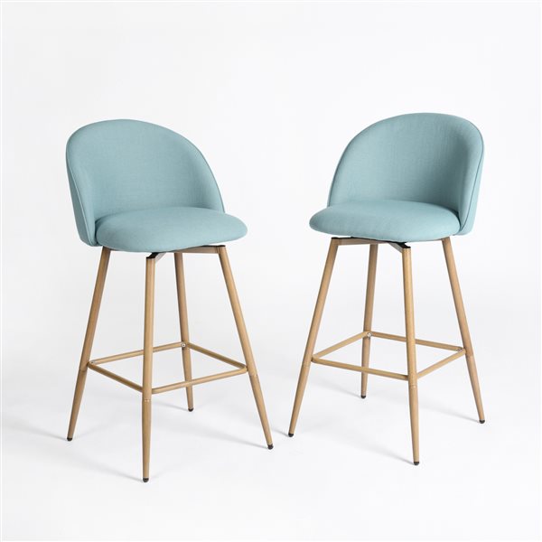 Homy Casa Tabouret de comptoir 26 po en tissu bleu avec pattes en chêne ...