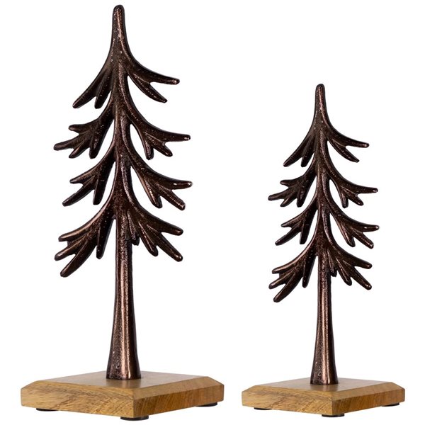 Northlight 11-in Bronze Metal/Natural Wood Tree-Shaped Tabletop ...