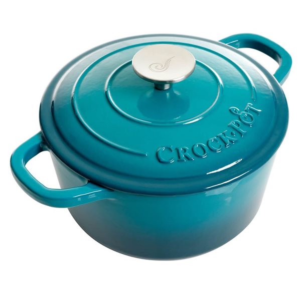 Crock-Pot Artisan 3.5-L Enamelled Cast-Iron Round Teal Dutch Oven w ...