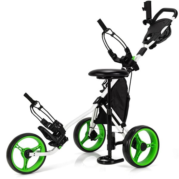 Costway Green Folding 3 Wheels Golf Push Cart W/Seat, Scoreboard and ...