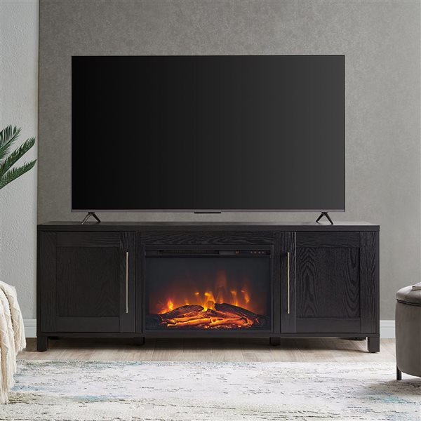 Hailey Home Chabot Black Grain TV Stand for TVs up to 75 in w Log Fireplace TV1805 RONA