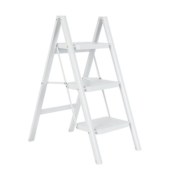 Flynama 330-lb Capacity 3-Step White Steel Ladder Folding Step Stool CT ...