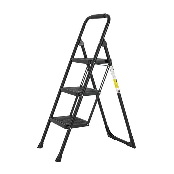 Flynama 330-lb Capacity 3-Step Black Steel Ladder Folding Step Stool CT ...