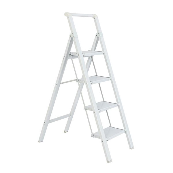 Flynama 330-lb Capacity 4-Step White Steel Ladder Folding Step Stool CT ...