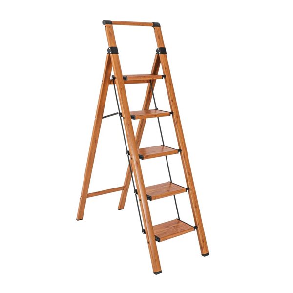 Flynama 330-lb Capacity 5-Step Brown Steel Ladder Folding Step Stool CT ...