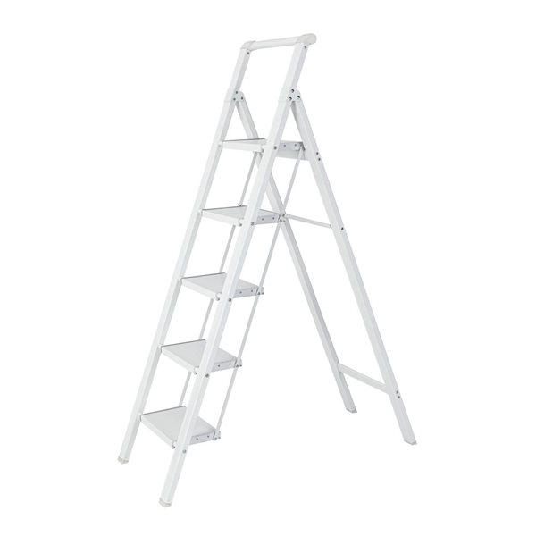 Flynama 330-lb Capacity 5-Step White Steel Ladder Folding Step Stool CT ...