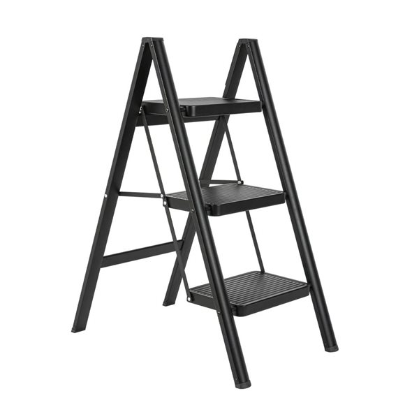 Flynama 330-lb Capacity 3-Step Black Steel Ladder Folding Step Stool CT ...