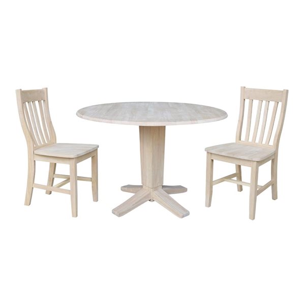 International Concepts 3-Pc 42-in Round Drop Leaf Pedestal Unfinished ...