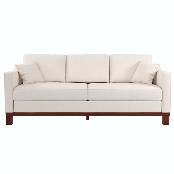 DHP Brooklyn Modern Beige Textured Linen Upholstered Wood Base Sofa ...