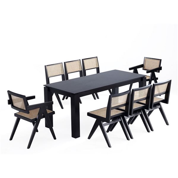 Manhattan Comfort Rockaway and Hamlet Black Solid Wood 9-Piece Dining ...