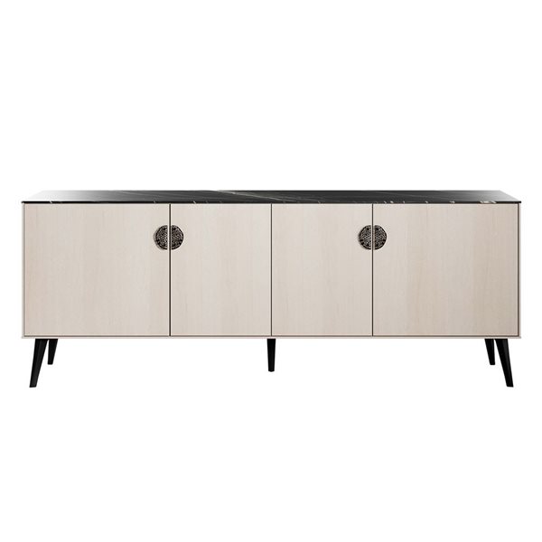 Manhattan Comfort Haley 78.7-in W White/Black Marble Mid-Century Modern ...