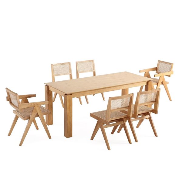 Manhattan Comfort Rockaway and Hamlet Natural Solid Wood 7-Piece Dining ...
