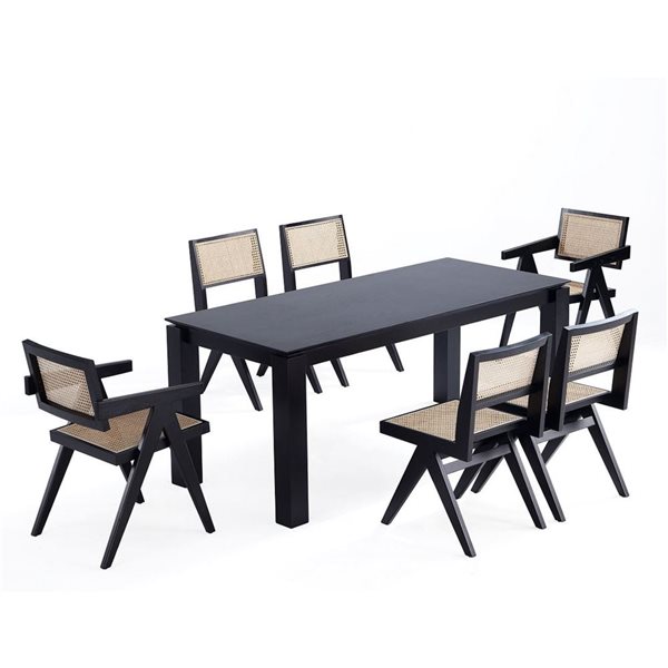 Manhattan Comfort Rockaway and Hamlet Black Solid Wood 7-Piece Dining ...