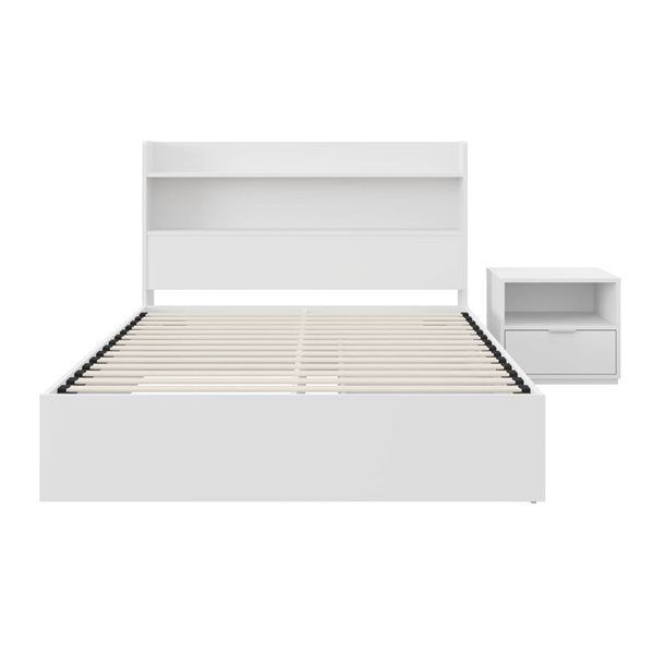 Lit plateforme double Hunter de Nexera avec tête de lit et table de ...