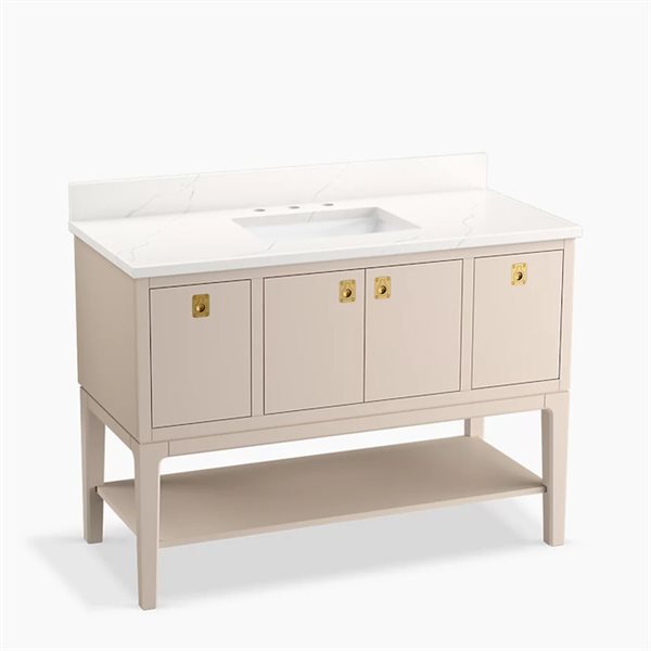 KOHLER Studio McGee Seagrove 48-in W Light Grey Quartz Top Double Sink ...