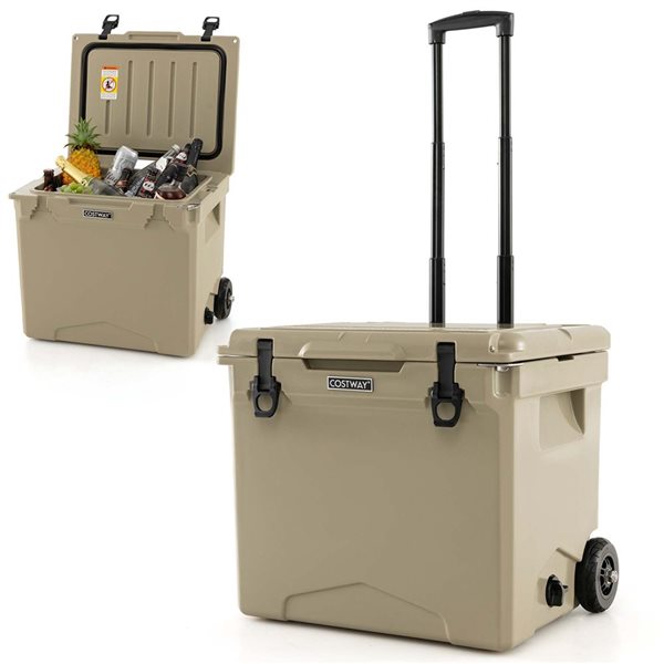 Costway 42-L Wheeled Insulated Rotomolded Brown Portable Cooler ...