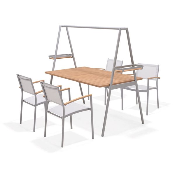 LIFESTYLEGARDEN Scancom Copenhagen 5-Piece Aluminum/Wood Outdoor Dining ...