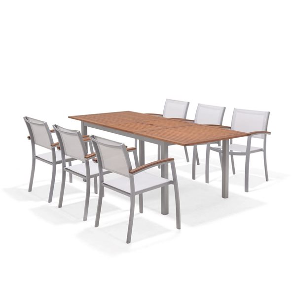 LIFESTYLEGARDEN Scancom Barcelona 7-Piece Aluminum/Wood Outdoor Dining ...