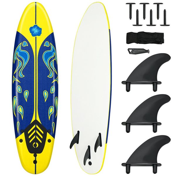 Costway 6-ft Surfboard with 3 Detachable Fins - Yellow/Blue SP34477YE ...