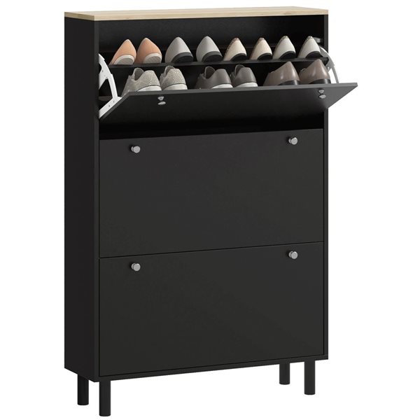 HOMCOM Black Shoe Cabinet with 3 Flip Drawers for 24 Pairs of Shoes 837 ...