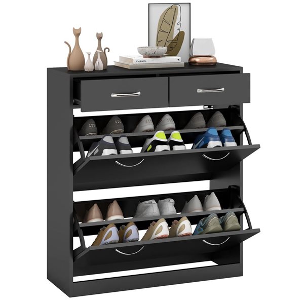 HOMCOM Entryway Shoe Cabinet with 2 Flip Drawers for 12 Pairs of Shoes ...