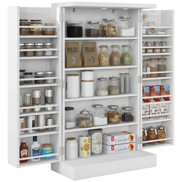 HOMCOM White Composite Frame 41-in H Kitchen Pantry w/ 12 Spice Racks ...