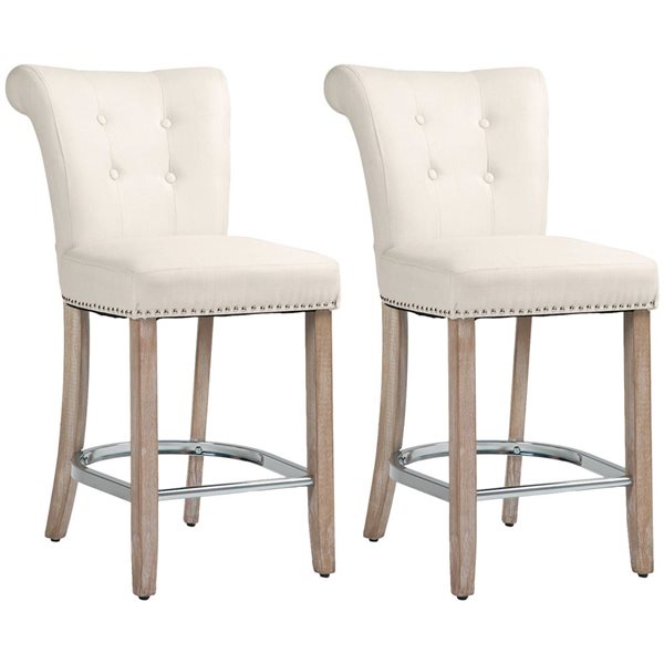 HOMCOM 2-Pack White Counter Height Button Tufted Back Bar Stools w ...