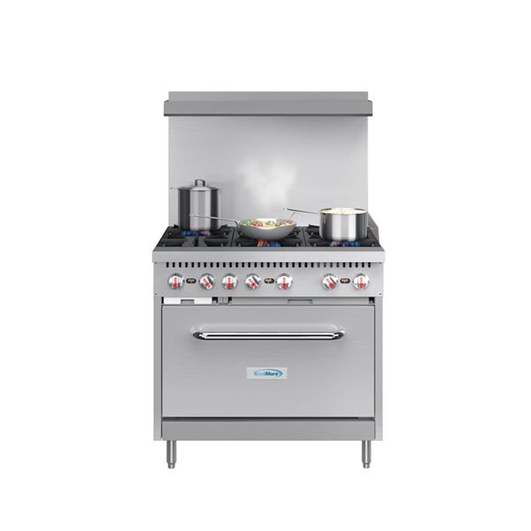 KoolMore Stainless Steel 36-in 6-Burner Commercial Liquid Propane Range ...