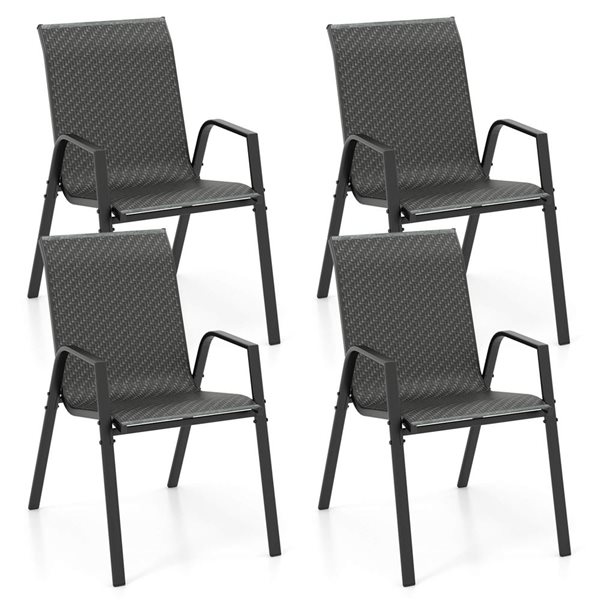 Costway Brown PE Rattan Outdoor Stackable Dining Chairs - Set of 4 ...