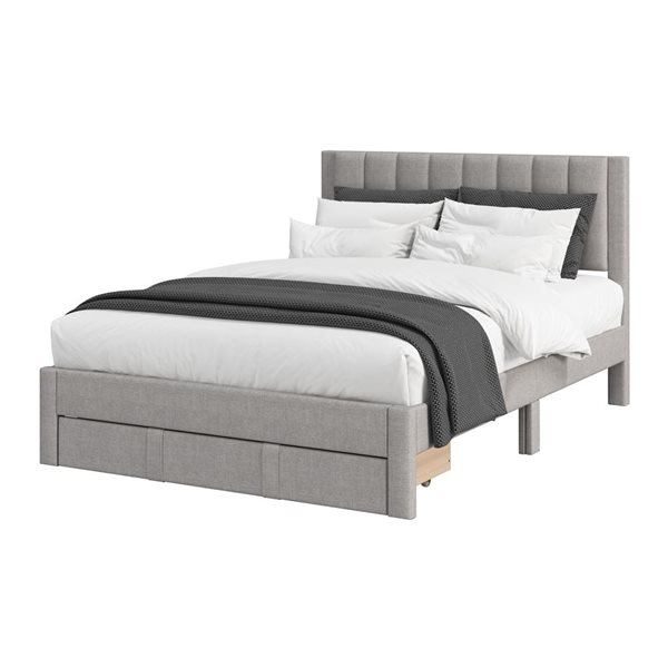 CorLiving Metro Light Grey Channel Tufted Upholstered Storage Queen ...