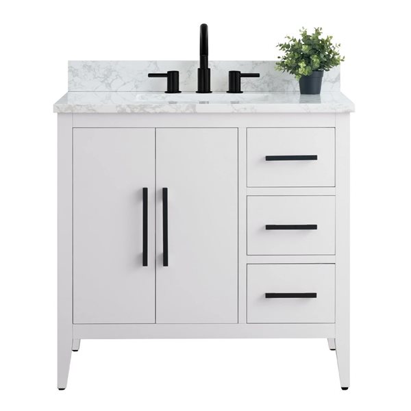 Vanity Art 36-in W Single Sink Bathroom Vanity w/ Engineered Marble Top ...