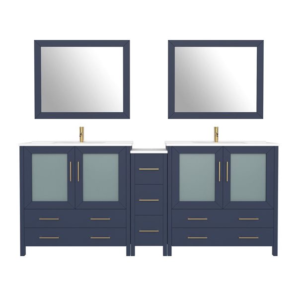 Vanity Art 84 W x 18 D x 36-in H Navy Double Sink Bathroom Vanity w ...