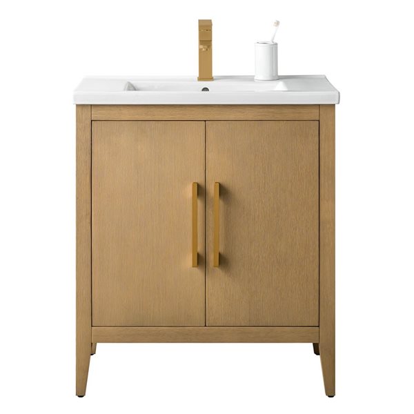 Vanity Art 30 W x 19 D x 34-in H Brown Single Sink Bathroom Vanity w ...