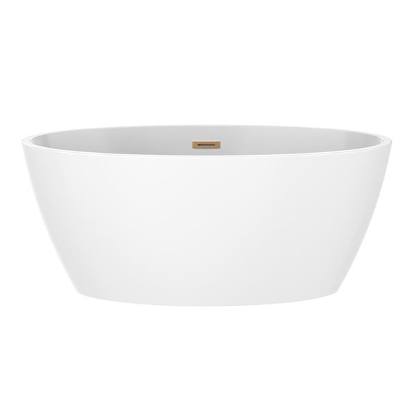 Vanity Art Calais 55 x 32-in Acrylic Flat Bottom Freestanding Bathtub with Centre Drain - White ...