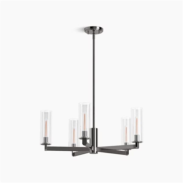 KOHLER Crue 26-in W 5-Light Modern Chandelier w/ Rounded Clear Glass ...