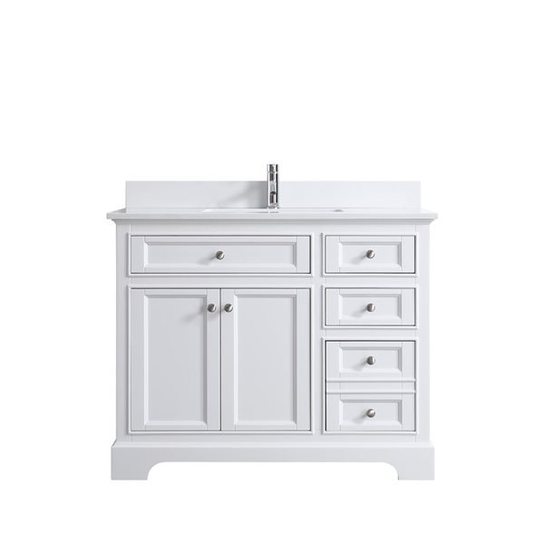 GEF Milanew 42-in White Freestanding Vanity w/ Solid White Quartz Top ...