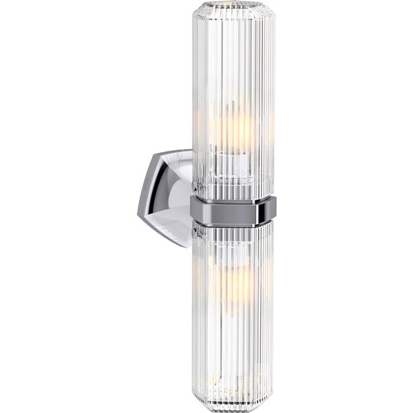 KOHLER Occasion 2-Light Wall Sconce w/ Ridged Cylindrical Glass Shades ...