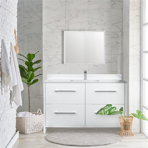 PRESENZA SCOTTY 48-in Bathroom Vanity in White with White Engineered ...