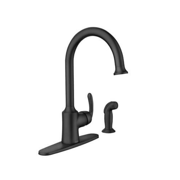 MOEN Bayhill 1-Handle Deck Faucet w/ Side Spray in Matte Black 87301BL ...