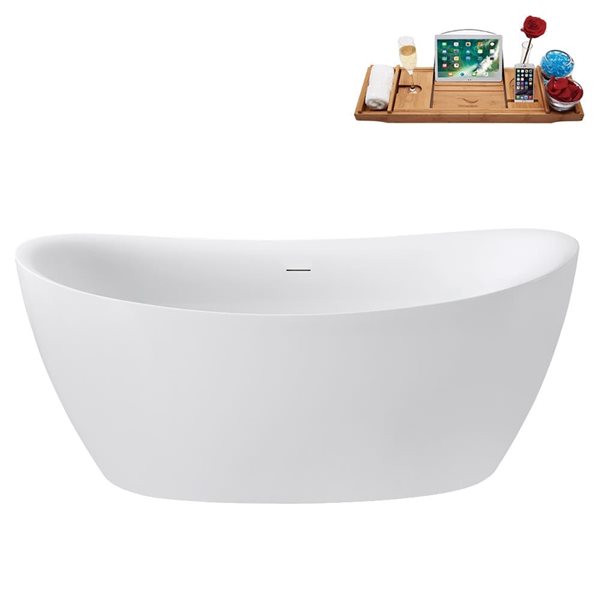 Bain autoportant et plateau Streamline 63 po blanc avec bonde ...