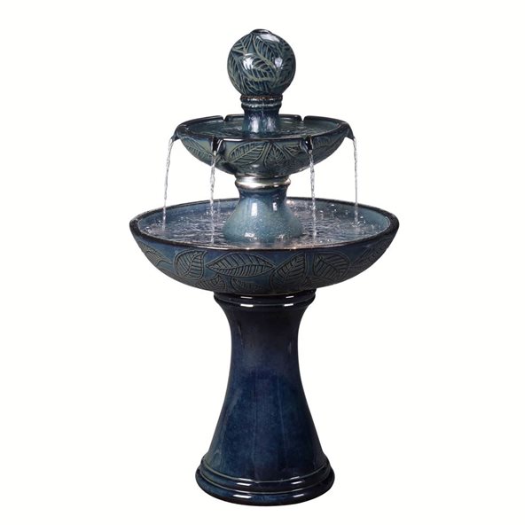 Hi-Line Gift Ltd. 38-in H Blue Ceramic 2-Tier Fountain w/ Lights 79586 ...