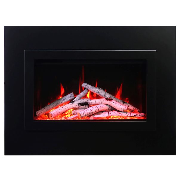 Foyer électrique mural verre noir à DEL Amantii 32 L. x 25 po l. avec ...