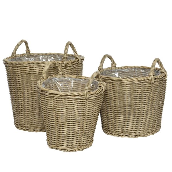 ProYard Décor Camille 3-Piece Polyrattan Round Planter Basket Set with ...