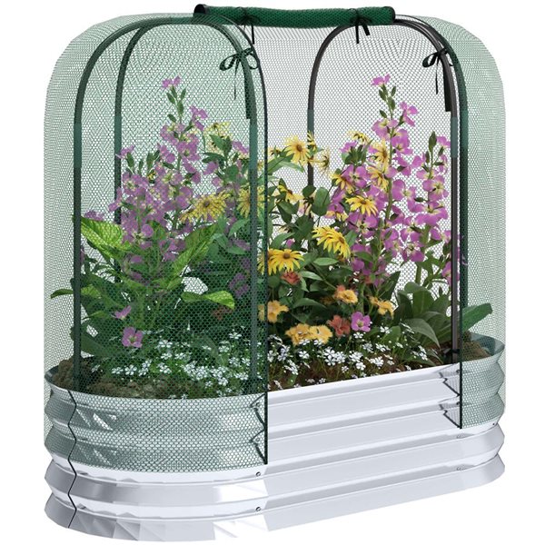 Outsunny Galvanized Raised Planter Box w/ Crop Cage 84H-272V00SR | RONA
