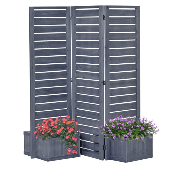 Outsunny Outdoor Wooden Privacy Screen w/ 4 Planters and Drainage Holes ...