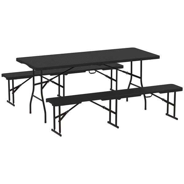 Outsunny 6-ft L Black Metal/Plastic Folding Portable Picnic Table with ...