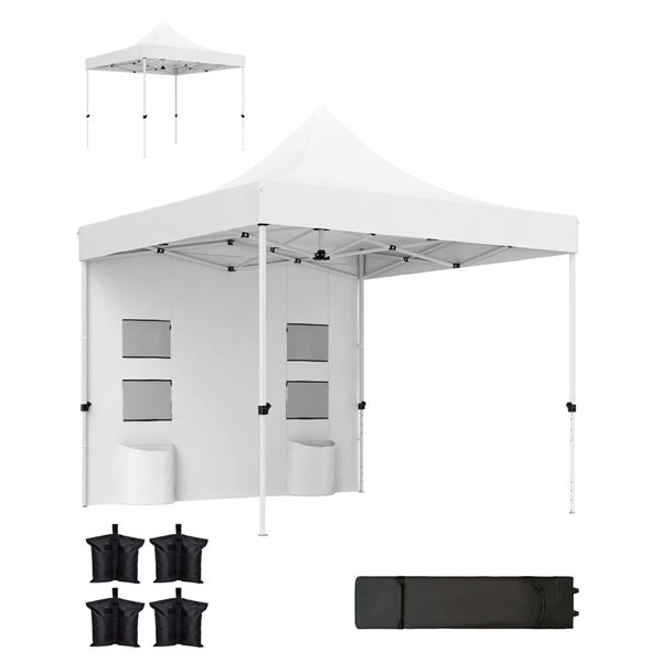 Outsunny 10 x 10-ft White Square Pop Up Canopy Tent w/ 1 Sidewall 84C ...