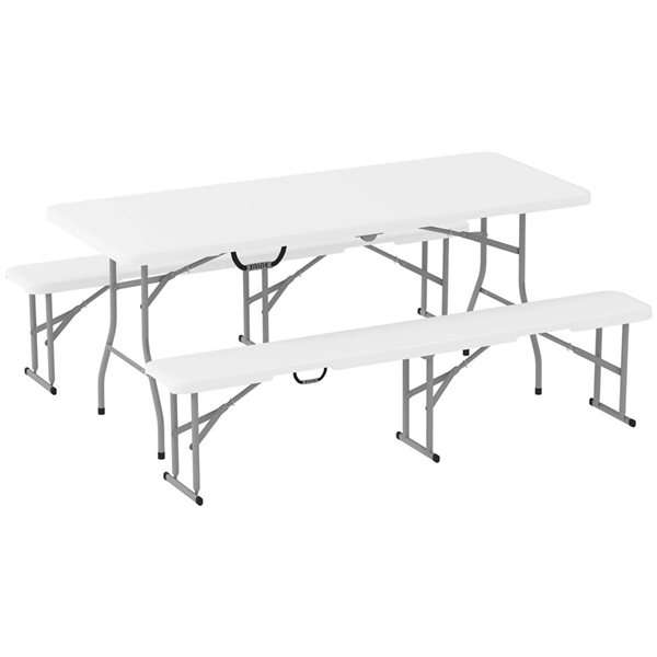 Outsunny 6-ft L White Metal/Plastic Folding Portable Picnic Table with ...