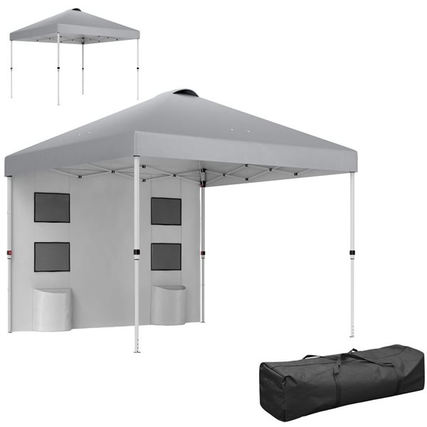 Outsunny 10 x 10-ft Light Grey Square Pop Up Canopy Tent w/ 1 Sidewall ...