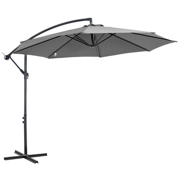 Outsunny 9.7-ft Grey Offset Patio Umbrella with Hand Push Mechanism and ...